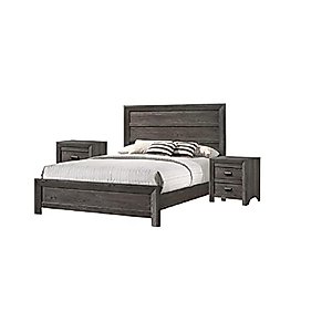 Rustic Style Grayish Brown 3pc Queen Size Bed Nightstand Set Solid Wood Master Bedroom Furniture