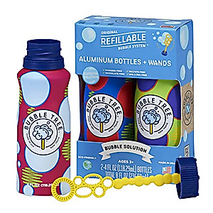 Sustainable Bubble Tree Original Refillable Bubble System Aluminum Bottles (2 Pack of Bubble Solution Made in The USA)