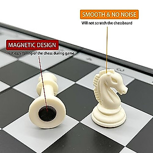 JOYOUSLIFE 3 in 1 Magnetic Chess Checkers Backgammon Set, 10.63” Mini Travel Chess Set with Folding Chess Board, Portable Broad Game for Adults and Family