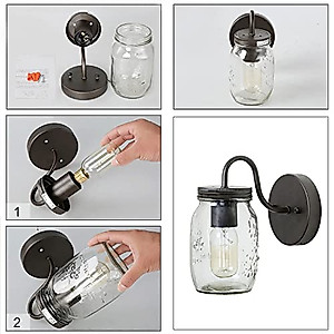 LNC Wall Sconce Mason Jar Lights Farmhouse and Rustic with Oil Rubbed Bronze for Hallway Bathroom, (7.1”L×4.7”W×8.7”H), A02979