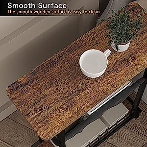 Walmokid 3 Tier Side Table with Magazine Holder, Industrial End Table with Open Storage, Wooden Bedside Table, Nightstand for Living Room, Bedroom, Small Spaces, Easy Assembly, Rustic Brown