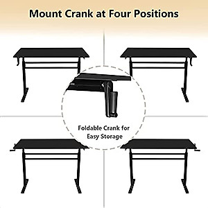 ERGO COMFY Manual Adjustable Height Standing Desk, 48 x 24 Inch Hand Crank Standing Desk with One-Piece Table Top, Sit Stand up Rising Desk, Home Office Computer Workstation, Black