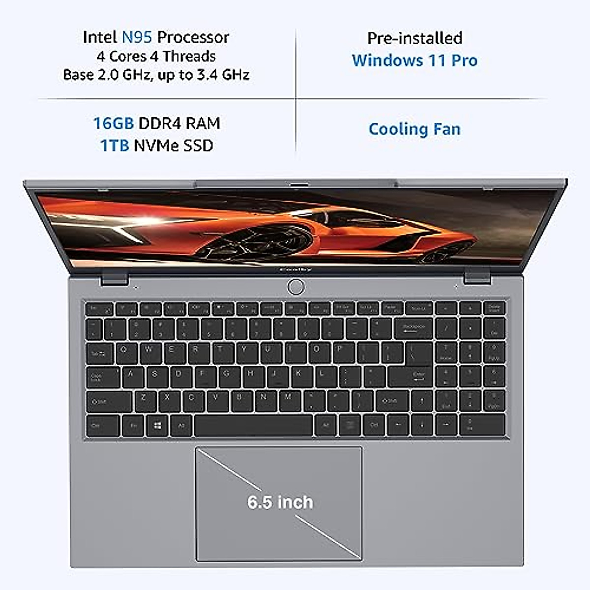 Coolby 15.6inch Windows 11 Laptop, 16GB RAM/1TB NVMe SSD, 1920x1080 IPS Display, Intel N95 Quad Core Laptop Computer, Support 2.4G/5G Hz WiFi, BT, RJ45, Type-c PD 3.0 Charging