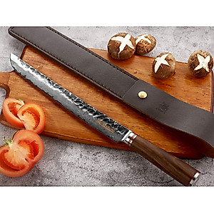 YOUSUNLONG Sakimaru Knife 11 inch Pro Sashimi Sushi Knife Japanese Damascus Steel Ergonomic Design Max Yanagiba Knife Walnt Handle with Leather