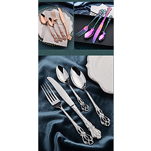 IKXO 35 Piece Silverware Set ，Stainless Steel Silverware Set, Modern Sleek Flatware Set, Include Knife Fork Spoon Long Teaspoon Salad Fork Mirror-Polished Dishwasher Safe Cutlery