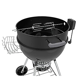 Kettle Grill Rotisserie Kit for 22-Inch Kettle Charcoal Grills as Weber/Napoleon/Kingsford, Black Powder Coated Steel Universal Kettle Grill Accessory w/Rotisserie Ring, Tool Holder, Meat Forks