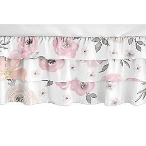Sweet Jojo Designs Blush Pink, Grey and White Shabby Chic Girl Ruffled Tiered Baby Crib Bed Skirt Dust Ruffle for Watercolor Floral Collection - Rose Flower