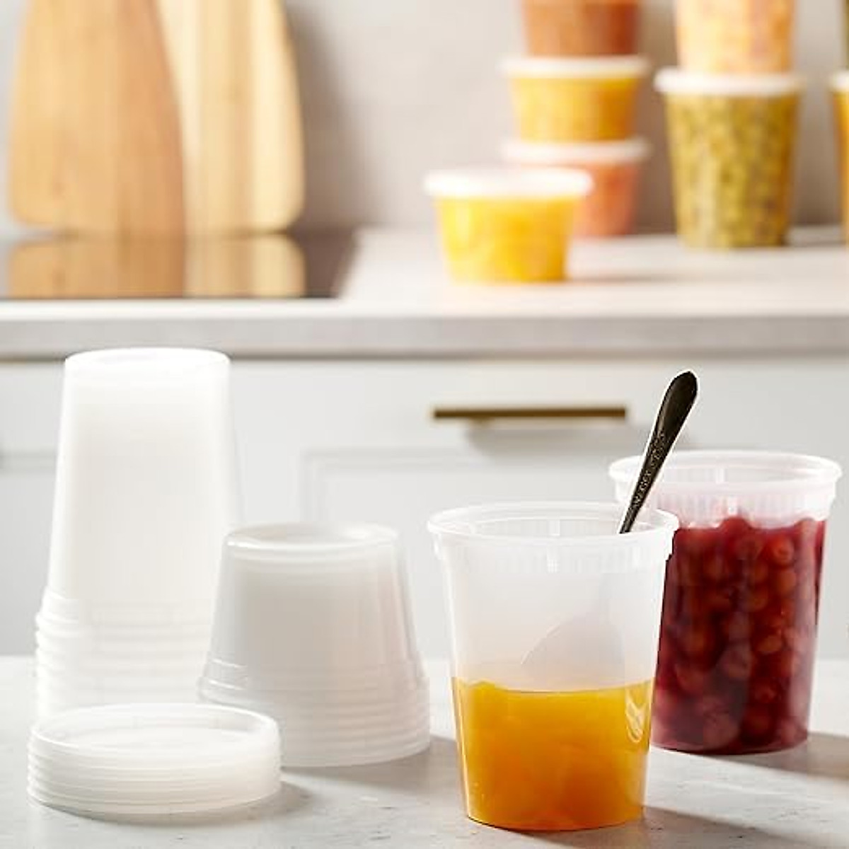 Generic 32oz Plastic Deli Container and lid combo (24 Sets) - Leakproof, Stackable, Recyclable, BPA Free, Microwavable, Freezer Safe, clear