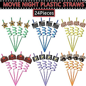 Movie Night Party Favors Movie Night Straws 24pcs Movie Night Party Decorations Supplies Movie Night Plastic Crazy Straws for Hollywood Party, Movie Theme Birthday Party Decorations