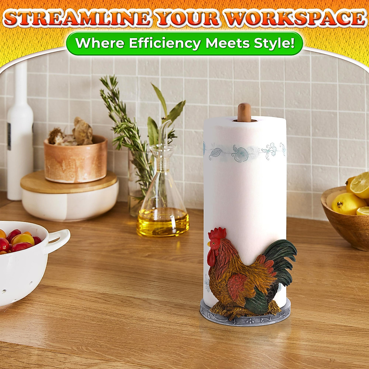 Country Red Rooster Paper Towel Holder by Alpenkok