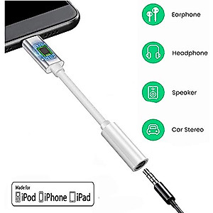 Lightning to 3.5mm Headphone Jack Adapter, Apple MFi Certified Digital Hi-Fi Audio Earphone Connector for iPhone 12/12 Pro Max 11 Pro/XS/XR/X/8 7 SE, iPad Pro Mini, Support iOS 10~14.4 and Later