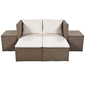 BIADNBZ 6-Piece Patio Furniture Set Outdoor PE Wicker Rattan Conversation Sectional Sofa Couch with 2 Tea Tables for Garden,Poolside, 1, Brown+Beige