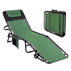 Outraveler Patio Folding Chaise Lounge,Outdoor Lounge Chair Sunbed,Camping Cot,Green