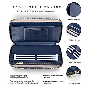 SERMAN BRANDS Women's Classic Clutch Wallets for Women RFID Blocking. Blue Purse Card Wallet w. Phone Holder (Prestige)