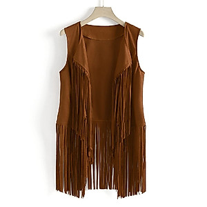 Sales Today Clearance Fringe Vest Women Faux Suede Open-Front Tassel Vintage Top Sleeveless 70s Hippie Clothes Boho Western Jacket Cardigan Daily Deals