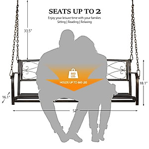 VINGLI Upgraded Metal Patio Porch Swing, 660 LBS Weight Capacity Steel Porch Swing Chair for Outdoors, Heavy Duty Swing Chair, Bench Swing for Gardens & Yards (Antique Bronze)
