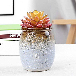 Flower Pots，Plant Pot，Planters，Plant Pots，Small Indoor Vintage Ceramic Creative Succulent Old Pile Stone Ware Plain,Fired Bonsai Flower Succulent Cactus Home & Office Decor Pots Simple Gift Idea (Col