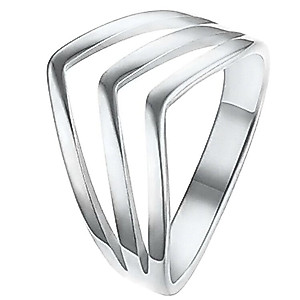 Jude Jewelers 316L Stainless Steel Rose Gold Statement Pointed Chevron Ring (Silver, 9)