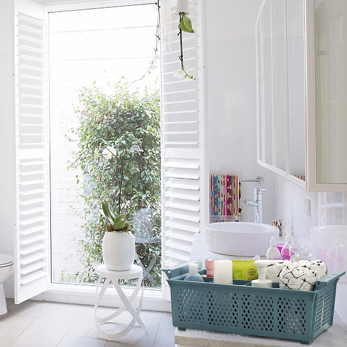 Nicunom Utensil Caddy Silverware Holder with 8 Slots, Kitchen Cutlery Organizer for Spoon, Napkin, Fork, Knives, Cups - Flatware Rack Condiment Caddy for Camping RV BBQ Picnic Party