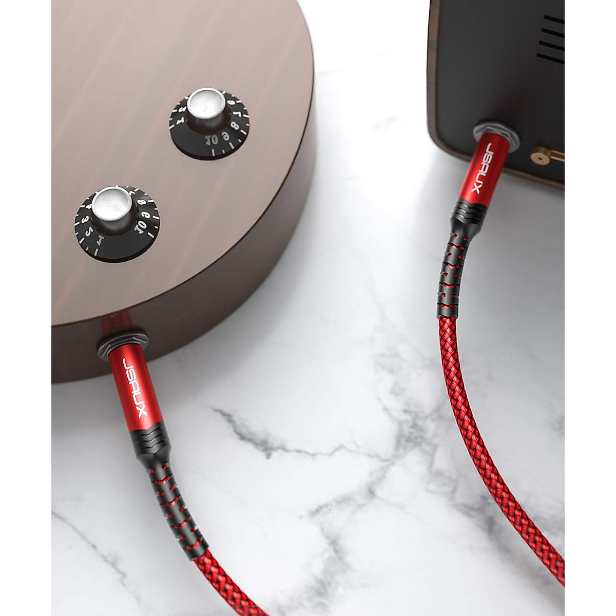 JSAUX 1/4 Inch Cable Guitar Cable 10FT, Instrument Cable 6.35mm (1/4) TRS to 6.35mm (1/4) TRS Stereo Audio Cable Male to Male Straight-to-Straight for Electric Guitar, Bass, Mandolin - Red 3M