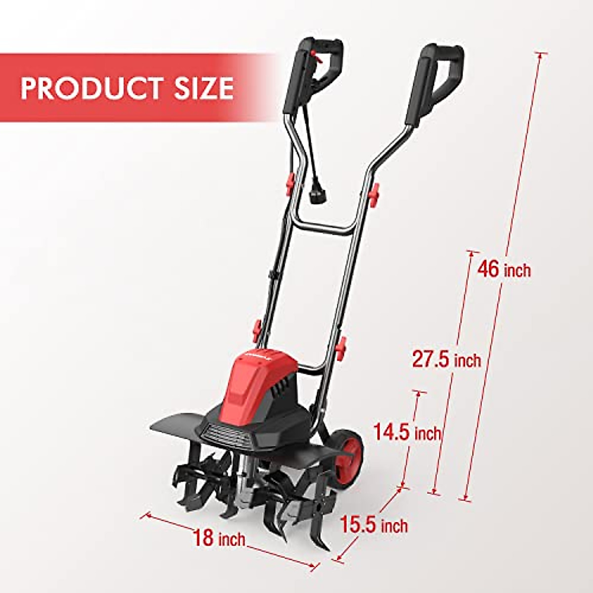 ECOMAX 18 Inch 13.5 AMP Corded Electric Tiller Cultivator, with 6 Steel Tines for Lawn & Garden Tiller, Digging & Soil Cultivation, Model: ELG02