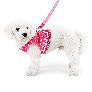 SELMAI Brother cat Dog Small Dog Harness Pink Leash Set Ladies Polka Dot Vest Mesh Padded Lead for Pet Cat Puppy Girls S
