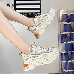 VAXAV Women's Comfortable Mesh Platform Sneakers Casual Jogging Walking Shoes Size 5.5 Beige