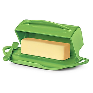Butterie Flip-Top Butter Dish and Toaster Tongs Bundle (Green)