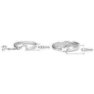 2 Pcs Hollow Star Couple Fashion Meteor Ring Opening Adjustable Ring Promise Ring Friends Couple Gift Jewelry (Silver)