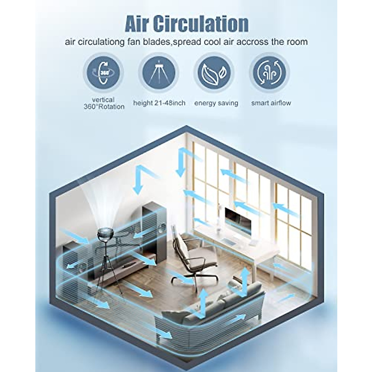 10000 mAh Pedestal Fan with 8.5'' Frame, 4 Speeds Air Circulator Fan, Portable Desk Fan with Adjustable Height, Max 38 H, Rechargeable Standing Fan, Included A Hook, Quiet for Home, Office, Outdoor