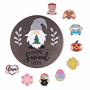 WONDER GARDEN Interchangeable Welcome Home Sign - Seasonal Front Porch Door Decor With 10 Changeable Seasonal Icons for Easter/Halloween/Christmas/Independence Day, Gnome Yard Porch Sign Best House Warming Gifts