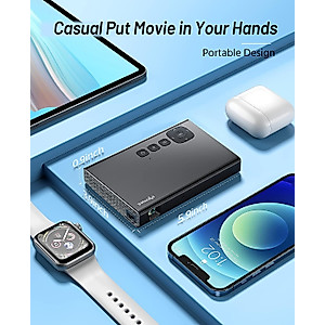 Mini Projector, ELEPHAS DLP Portable Projector with WiFi and Bluetooth, 1080P Outdoor pocket Rechargeable Wireless projector for Camping Compatible with iPhone, Android, PS4(Bag and Tripod included)