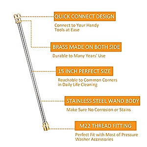 PWACCS Pressure Washer Extension Wand, Universal Lance Extension for Power Washer, Stainless Steel Replacement of Pressure Washing Extended Rod, M22 to 1/4 Inch Quick Connector