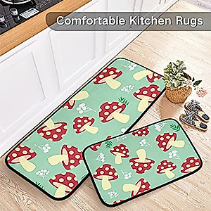 Apular Mushroom Red Kitchen Mat Set of 2 Kitchen Rug Set Non Slip Cushioned Heavy Duty Memory Foam Kitchen Runner Rugs and Mats Comfort Standing Mat for Office Desk Sink Laundry Home Decor