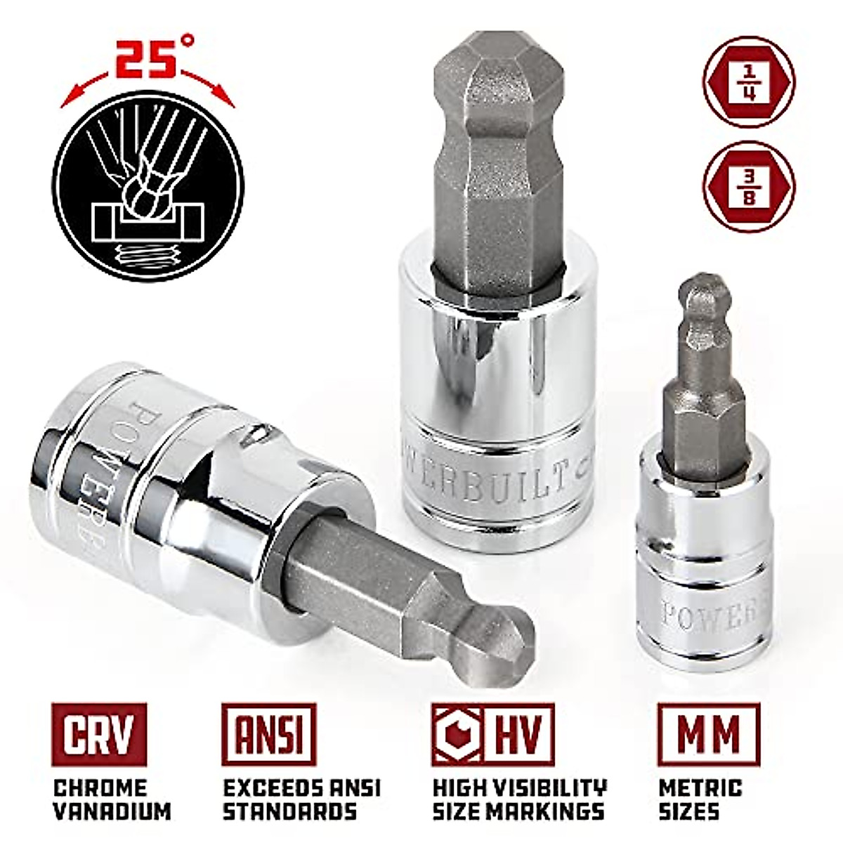 Powerbuilt 642403 Metric Wobble Ball Hex Bit Set, 8-Piece