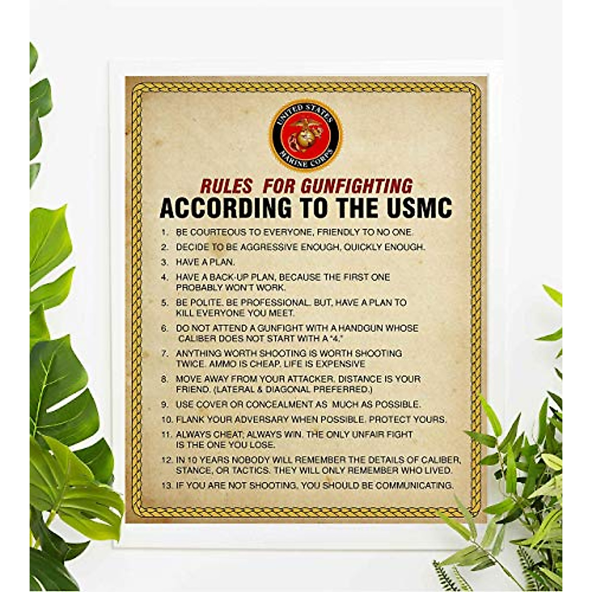 "Rules for Gunfighting According to the USMC"-U.S. Marine Corps Wall Art- 8 x 10" Distressed Patriotic Print-Ready to Frame. Home-Office-Military Decor. Perfect Gift for All Marines! Semper Fi!