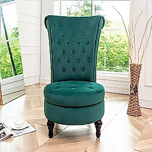 Container Furniture Direct Royal High-Back Velvet Accent Chair for Vanity with Storage and Luxurious Upholstery, Retro Design and Versatile Usage for Living Room, Bedroom, Lounge and Office, Green