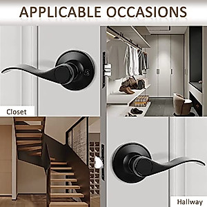 Probrico (6 Pack Passage Door Lever [Non-Locking Lever Set], Non-Locking Door Handle Set for Hallway or Closets, Keyless Black Finish Wave Door Lock, Reversible Right & Left Side Handed