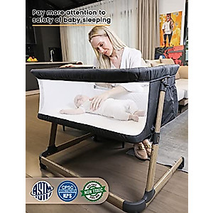 Mumeasy Newborn Baby Bedside Bassinet - Adjustable Portable Bedside Sleeper with Wheels & Storage Basket for Infant | Newborn Baby Boy & Girl