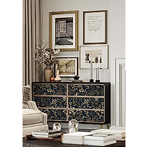 Dimoon 78.7"x16.1" Delicate Floral Peel and Stick Wallpaper Black Golden Thicken Waterproof Leaf Vintage Flower Contact Paper Self Adhesive Wallpaper Removable Wall Paper Shelf Liner Decal Vinyl Roll