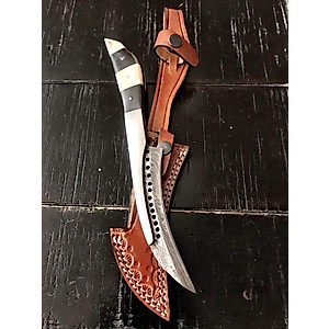 Damascus Knife 12" Tactical Knife 100% Hand Forged Full Tang Hunting Knife with Bull Horn & Camel Bone Handle Perfect for Camping, Hunting, Indoor, Outdoor Activities