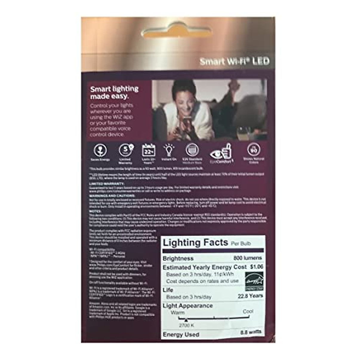 Philips Soft White A19 LED 60W Equivalent Dimmable WiZ Connected Smart Light Bulb 4 Pack