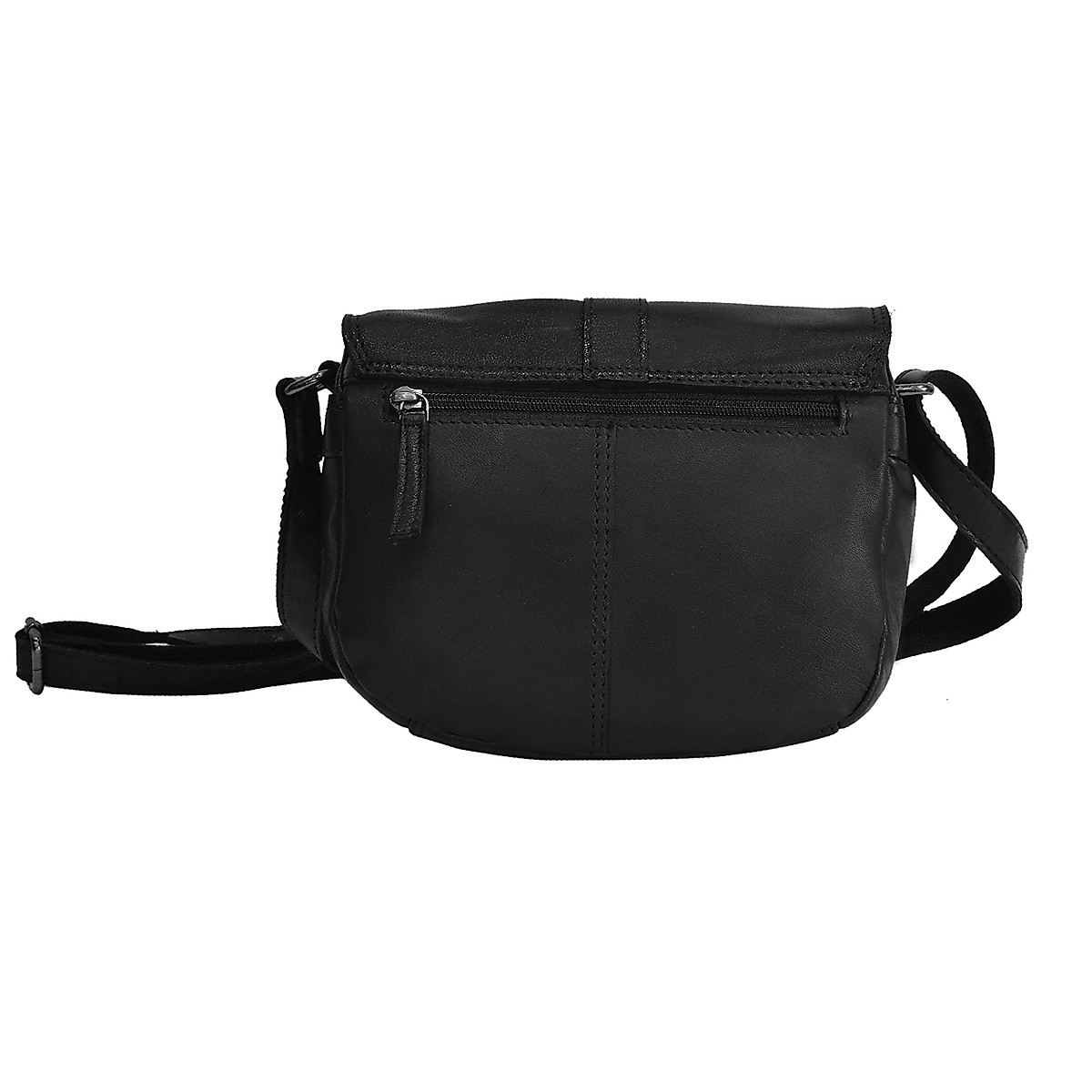 Zinda Genuine Leathers Saddlebag Flap Over Women's Handbag Crossbody Shoulder Sling Multiple Pockets (Black)