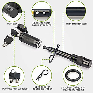 RVMATE Trailer Hitch Lock 5/8" Dia. for Class III IV 2"& 2-1/2" Receiver, Anti-Theft Steel Locking Hitch Pin with 2 Keys for Towing Trailer/Truck/Bike Rack