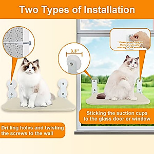 2 Large Cat Window Perch,Cat Hammock Window Seat,Cat Window Hammock for Wall with 4 Strong Suction Cups,Foldable Cat Beds for Indoor Cats
