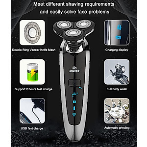 Electric Razor for Men, Wet Dry IPX7 Waterproof, 4 in 1 Rotary Shavers Beard Nose Mustache Trimmer Face Cleaning Brush
