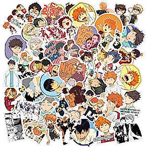 Haikyuu Gift Set-50PCS Haikyuu Stickers,10PCS Haikyuu Photo Sticker,3PCS Hinata Shoyo TOBIO Nekoma Button Pins,3pcs Hinata Shoyo TOBIO kuroo Keychain,2PCS Haikyuu Bracelets