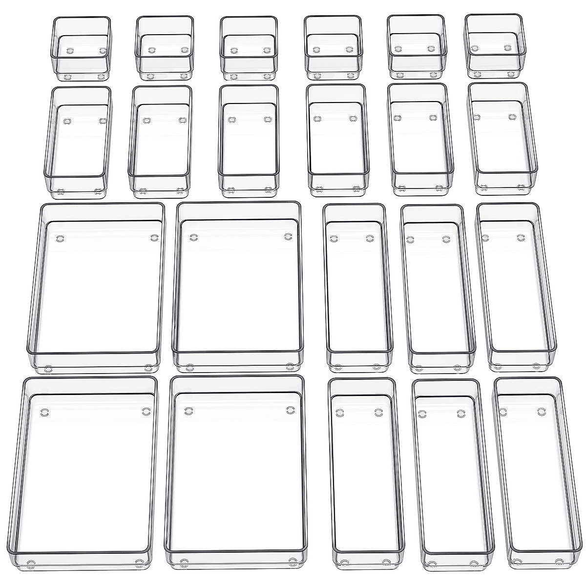 SMARTAKE 22-Piece Drawer Organizer with Non-Slip Silicone Pads, 4-Size Clear Desk Drawer Organizer Trays Storage Tray for Makeup, Jewelries, Utensils in Bedroom Dresser, Office and Kitchen, Clear