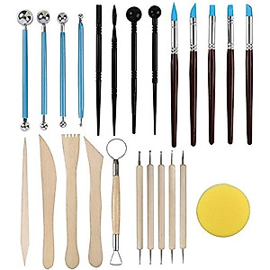 RUBFAC Clay Tools, 24pcs Polymer Clay Tools, Modeling Clay Sculpting Tools Set Pottery Tools with Air Dry Clay Tools Ball Stylus Dotting Tools Rock Painting Kit for Sculpture Pottery