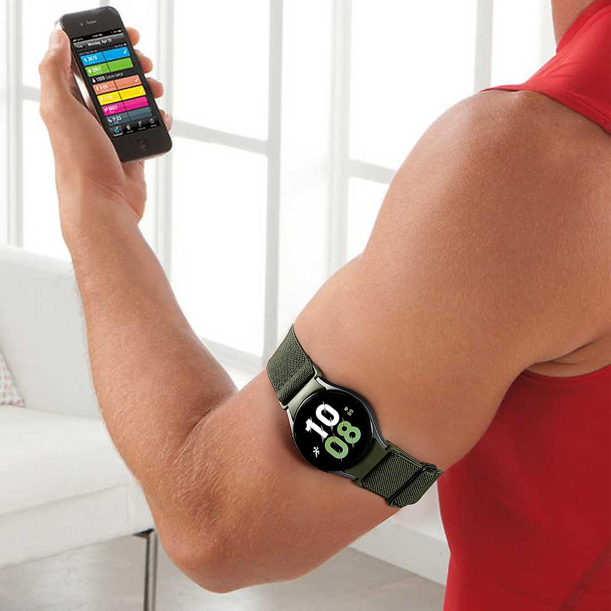 6 Pack No Gap Watch Bands Compatible with Samsung Galaxy Watch 6 5 4 40mm 44mm, 5 Pro 45mm Band, 4 Classic 42mm 46mm, Sport Elastic Nylon Stretchy Strap for Women Men